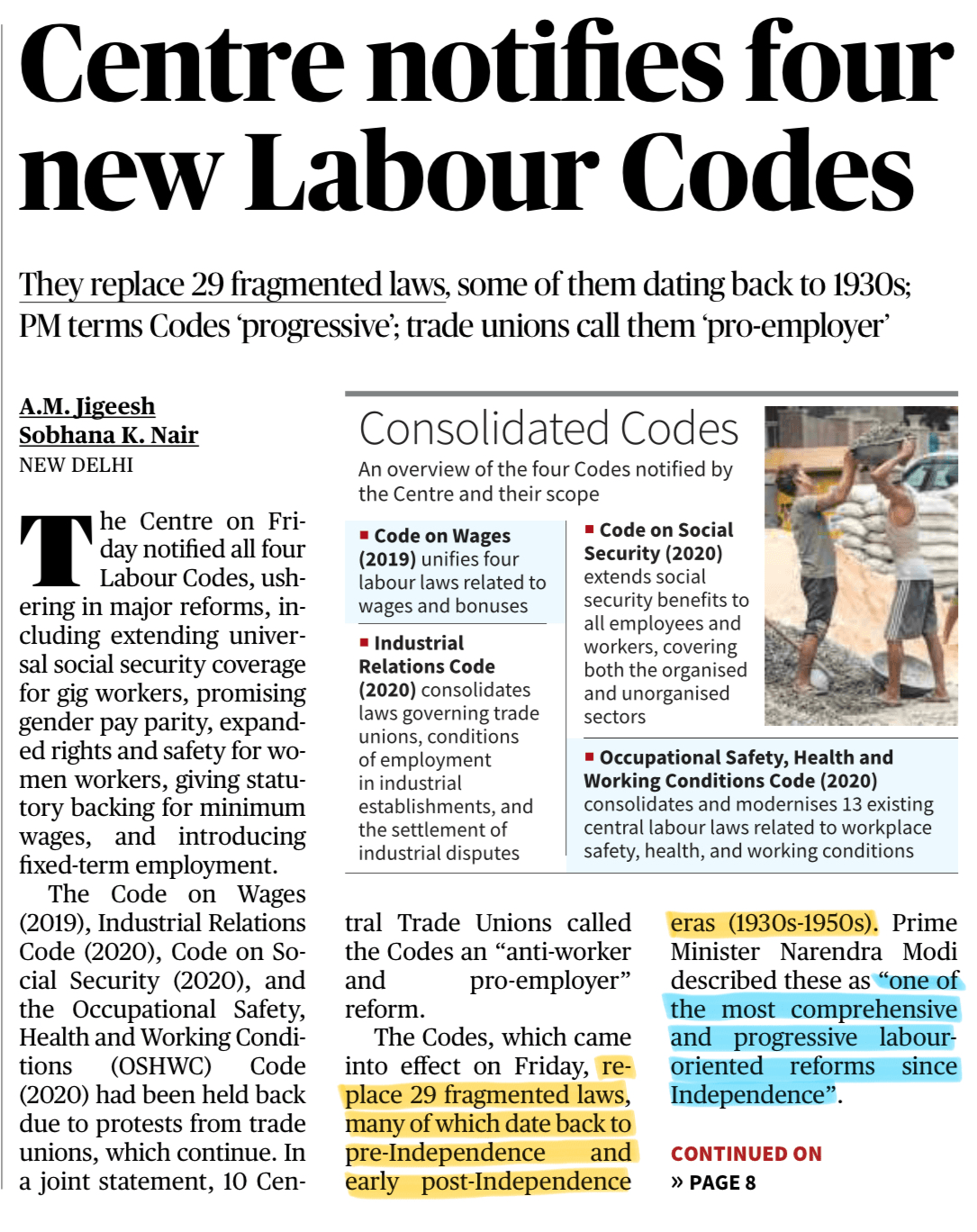 Labour Codes UPSC: Centre Notifies Four New Labour Reforms | GS-3 ...