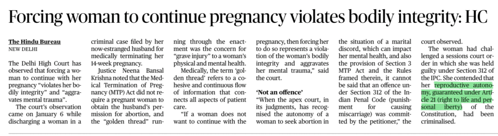 Bodily Autonomy Under Article 21: HC On Forced Continuation Of ...