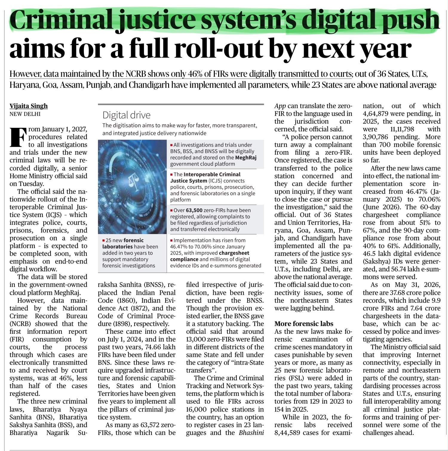 Interoperable Criminal Justice System: ICJS Rollout » UnderStand UPSC